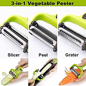 JIANYI Julienne Peeler, 3 in 1 Swift Julienne Peeler Vegetable Peeler, Carrot and Potato Peeler with Rotating Serrated Straight and Julienne Stainless Steel Slicer Blades