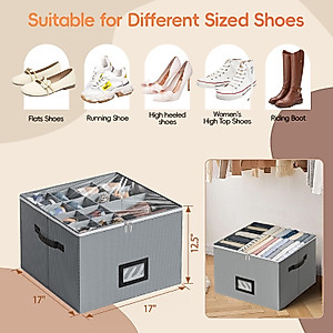Tiyforiba Shoe Organizer for Closet - Large shoe storage boxes Fit 16 Pairs, Fabric Shoe Bin with Clear Cover, Adjustable Dividers for Shoes, Handbags, Blankets, Linen, Clothing, 1 pack