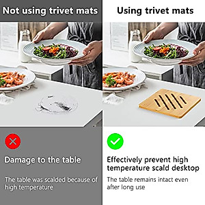 Bamboo Trivet Kitchen Bamboo Hot Pads Trivet Natural Bamboo Trivet Mat Set for Hot Dishes/Pot/Bowl/Teapot/Hot Pot Holders 2 square 2 roundness 1 storage rack