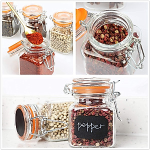 Homelike Style 3.4 oz Small Glass Spice Jars, Empty Mini Square Glass Spice Bottles with Airtight Flip Top Lids, Chalkboard Labels and Collapsible Funnel for Home and Kitchen-24 Pack