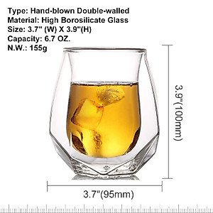 Gootus Whiskey Glass Set of 2 - Scotch Bourbon Glasses for Men, Hand Blown Double Walled Old Fashioned Glass with Premium Gift Box