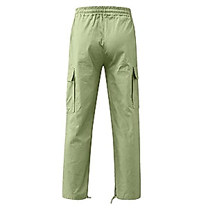 Men's Pants Drawstring Multi Pocket Casual Pants Hiking Cotton Twill Combat Pants Khaki Mens Relaxed Fit Cargo Joggers(03_Mint Green,XXXL)