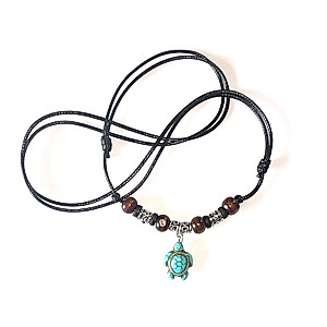 Nove Jewelry Leather Hawaiian Sea Turtle Necklace - Bone Beaded Necklace - Wood Bead and Adjustable Cord