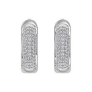 10K White Gold Round Diamond Ladies Huggies Hoop Earrings (1/4 Carat) (I1-I2 Clarity)