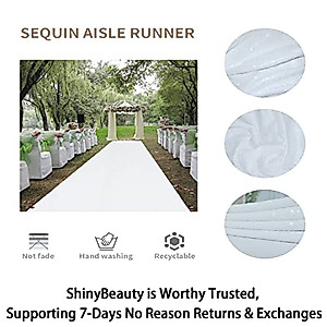 Aisle Runners for Weddings -2FTx15FT- White Sequin Aisle Runner Milky White Glitter Aisle Runner Carpet Aisle Runner for Wedding Ceremony Party Prom Event (2FTx15FT, White)