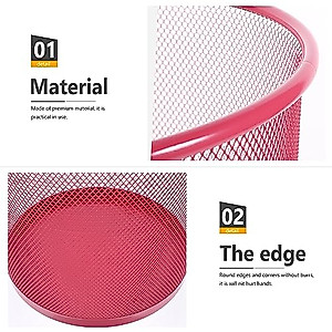 NUOBESTY Mesh Trash Can Round Metal Wastebasket Open Top Waste Bin Bedroom Corner Garbage Can Lidless Waste Paper Basket Trash Bin for Apartment Living Room Office Red