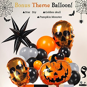 Fall Halloween Balloon Garland Kit 122Pcs Orange Sand White Black Grey with Skull Pumpkin monster Star mylar foil Balloons Arch Party Decoration for Birthday Party and Baby Shower