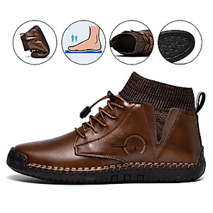 MCEMACHI Men's Leather Loafers Fashion Casual Slip On Penny Beck Driving Loafer Shoes Ankle Chukka Boots For Men【Includes Extra Insole】 S Brown 48