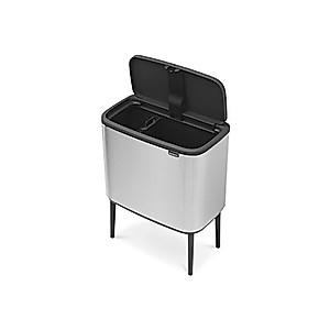 Brabantia 316227 Bo Touch Trash Can, with 2 Inner Buckets, 3 + 6 gallon/11 + 23 Litre Bo Trash Can, Matt Steel Fingerprint Proof, Box Touch Bin, with 2 Inner Buckets, 11 + 23 Litre