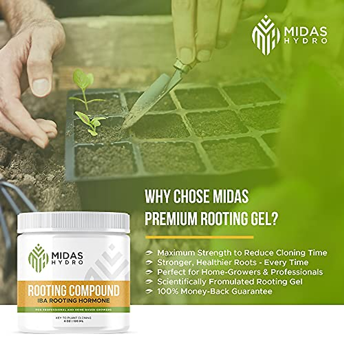 Rooting Gel for Cuttings – IBA Rooting Hormone - Cloning Gel for Strong Clones - Key to Plant Cloning - Midas Products Rooting Gel Hormone for Cuttings 4oz - for Professional and Home Based Growers (1 Pack)