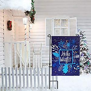 Hello Winter Garden Flag Vertical Double Sided 12.5 x 18 Inch Farmhouse Christmas Winter Holiday Burlap Yard Outdoor Decor,Winter Christmas Welcome Sign