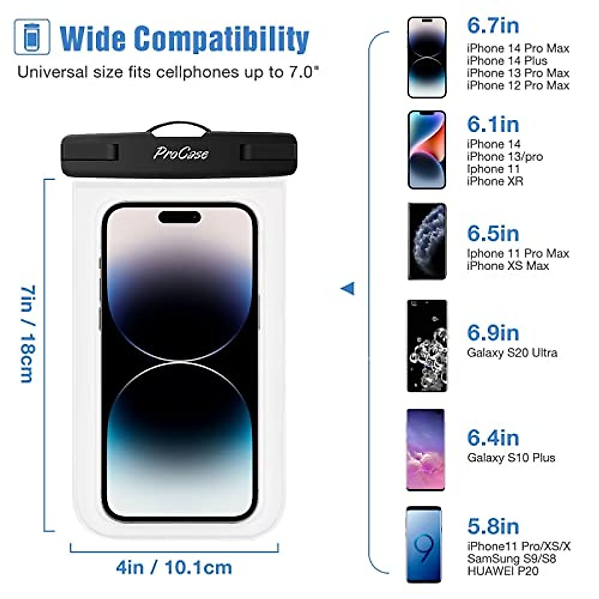 ProCase Waterproof Pouch Cellphone Dry Bag Underwater Case for iPhone Xs Max XR X 8 7 6S Plus, Galaxy S10 Plus S9 S8 +/Note 9 8, Pixel 3 2 XL up to 6.5" - 3 Pack, Clear