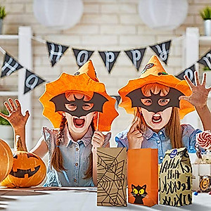 Kalolary 40Pcs Halloween Trick or Treat Goody Gags in 8 Designs, Paper Gift Bags Party Favor Candy Bags with 60Pcs Trick-or-Treat Stickers for Halloween Decoration