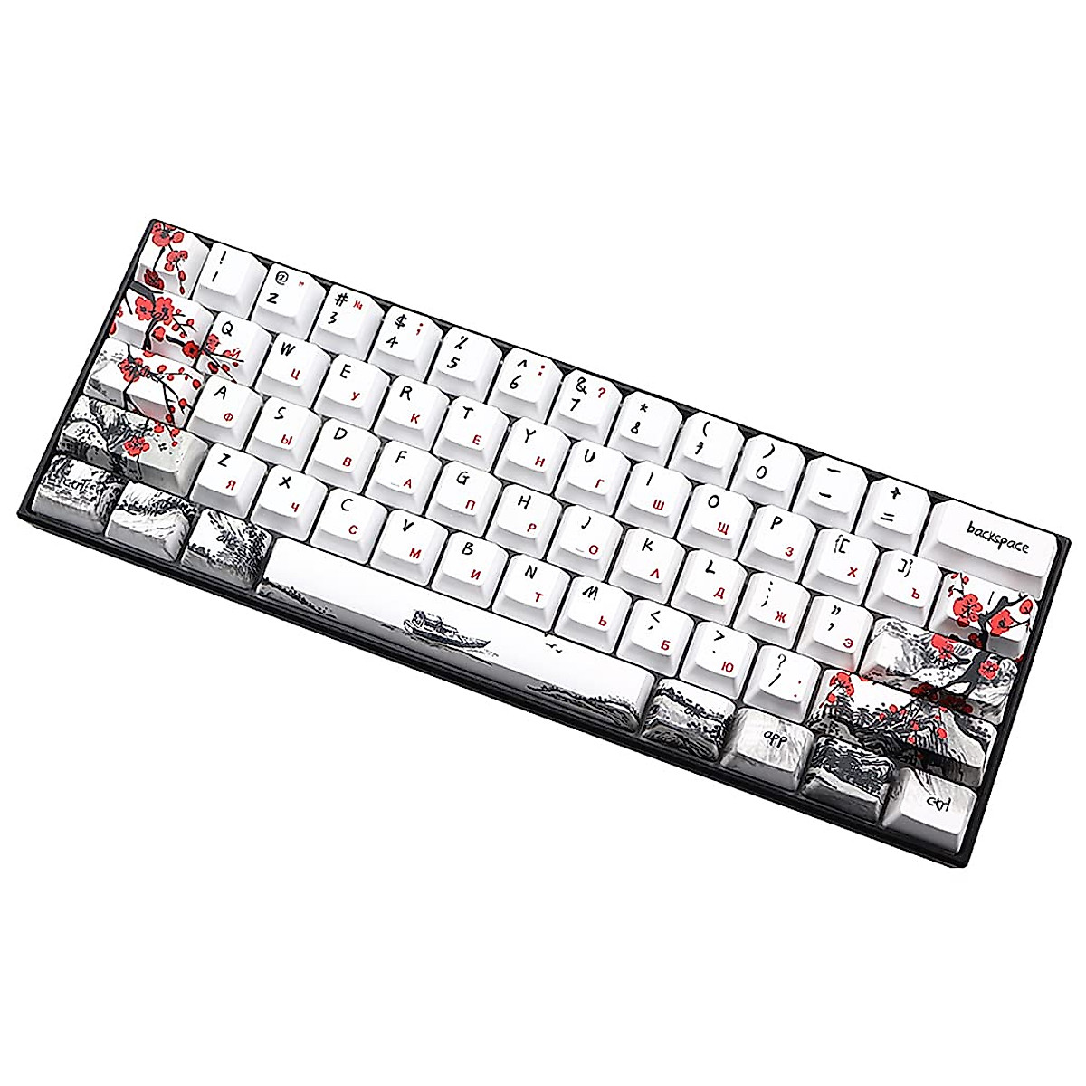 S-YUWEN 71 Keys PBT Keycaps Set - Five Sides Dye-subbed 71 Keys OEM Profile Keycaps 3 Languages for Standard Mechanical Gaming Keyboard DIY Unique Chinese Plum Blossom Theme, one size