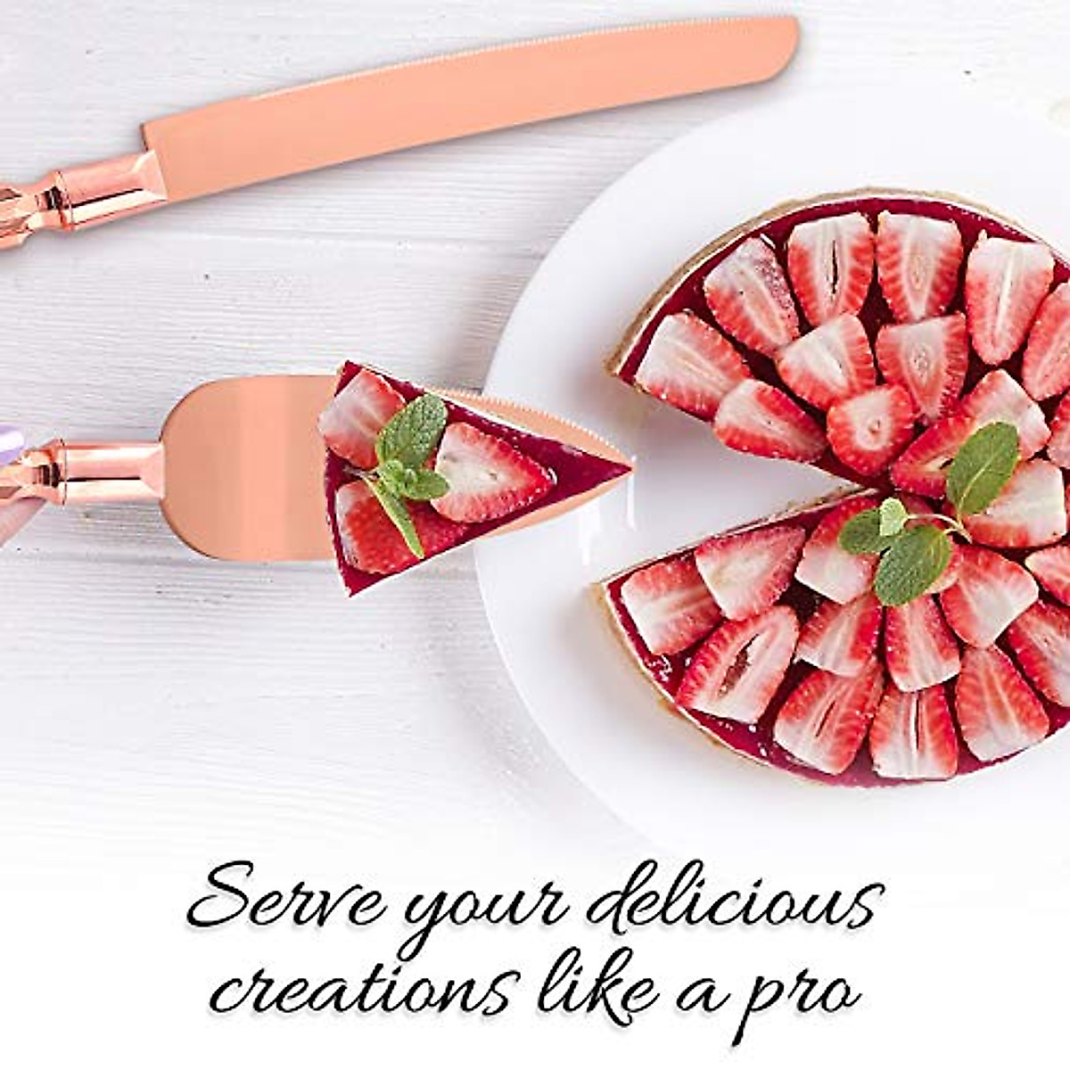 Homi styles Wedding Cake Knife and Server Set | Rose Gold Color Premium 420 Stainless Steel Gold Plated Blades | Cake Cutting Set for Wedding Cake, Birthdays, Anniversaries, Parties