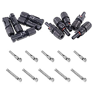 Glarks Solar Panel Extension Adaptor Cables Y Branch 1 to 3 Parallel Adapter Cable Wire Plug and 5 Pair Male/Female Solar Panel Cable Connectors Set (M/FFF and F/MMM)