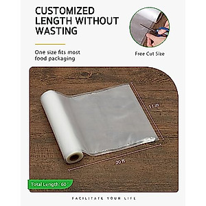 Syntus Vacuum Sealer Bags for Food,3 Rolls 11" x 20' Commercial Grade Bag Rolls, Food Vac Bags for Storage, Meal Prep or Sous Vide