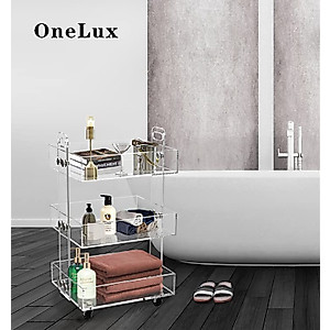 ONELUX 3-Tier Acrylic Utility Rolling Cart, Multifunction Storage Cart On Wheels