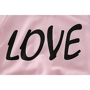 DDSOL Toddler Little Girl Clothes Set Valentine Outfit Pink Love Heart Long Sleeve Sweatshirt Top and Pant with Legging Skirt Kid Fall Clothing 2PCS Size 7/8