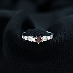 Rosec Jewels 0.75 Cttw Heart Garnet Anniversary Ring with Diamond for Women (AAA Quality), 14K White Gold, Size:US 9.00