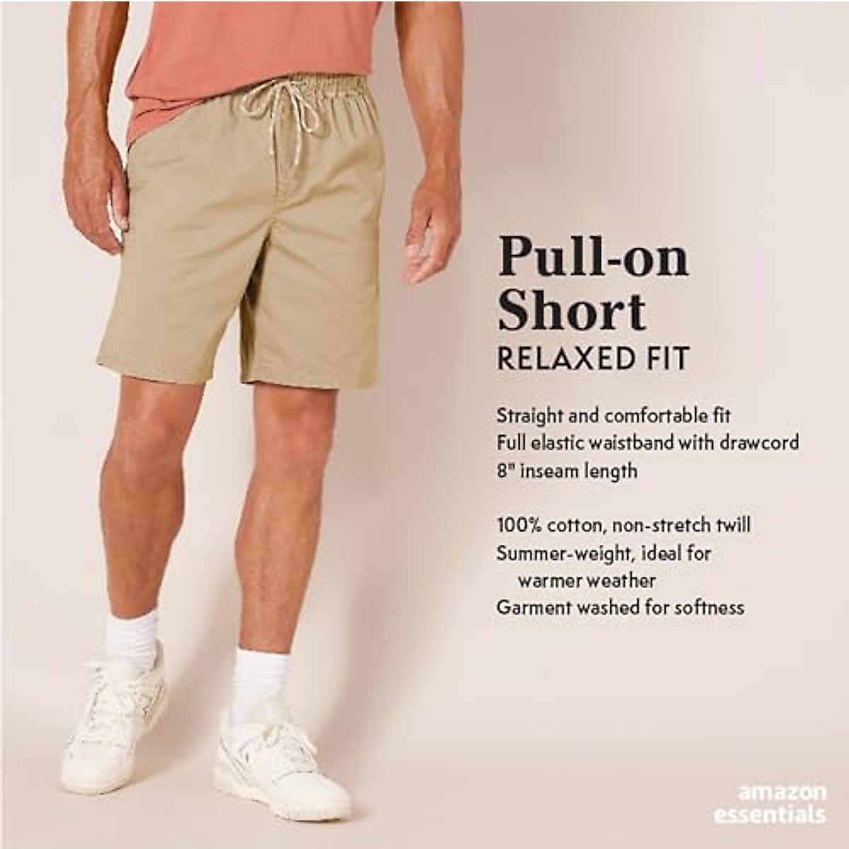 Amazon Essentials Men's 8" Inseam Relaxed-Fit Drawstring Walk Short (Available in Plus Size), Khaki Brown, XX-Large