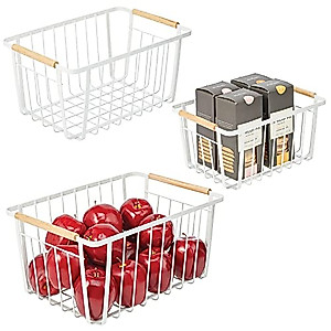 mDesign Metal Farmhouse Wire Organizer Storage Bin Basket with Handle - Rustic Container Organizers for Cabinet, Shelves, Counter, Bathroom, or Kitchen Pantry - Set of 3 - Matte White