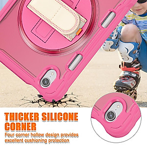 Batianda Case for iPad Mini 6 8.3 Inch 2021 with Pencil Holder Heavy Duty Rugged Shockproof Tablet Cover with 360° Rotating Hand Strap Foldable Hidden Stand & Shoulder Strap, Pink