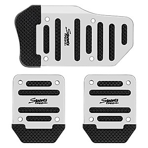 Aokdom Upgrade Non-Slip Foot Pedal Covers Set for Gas Fuel Petrol Clutch Foot Pedals,Aluminum Car Decor for Car Safety,Universal Car Accessories (Silver)