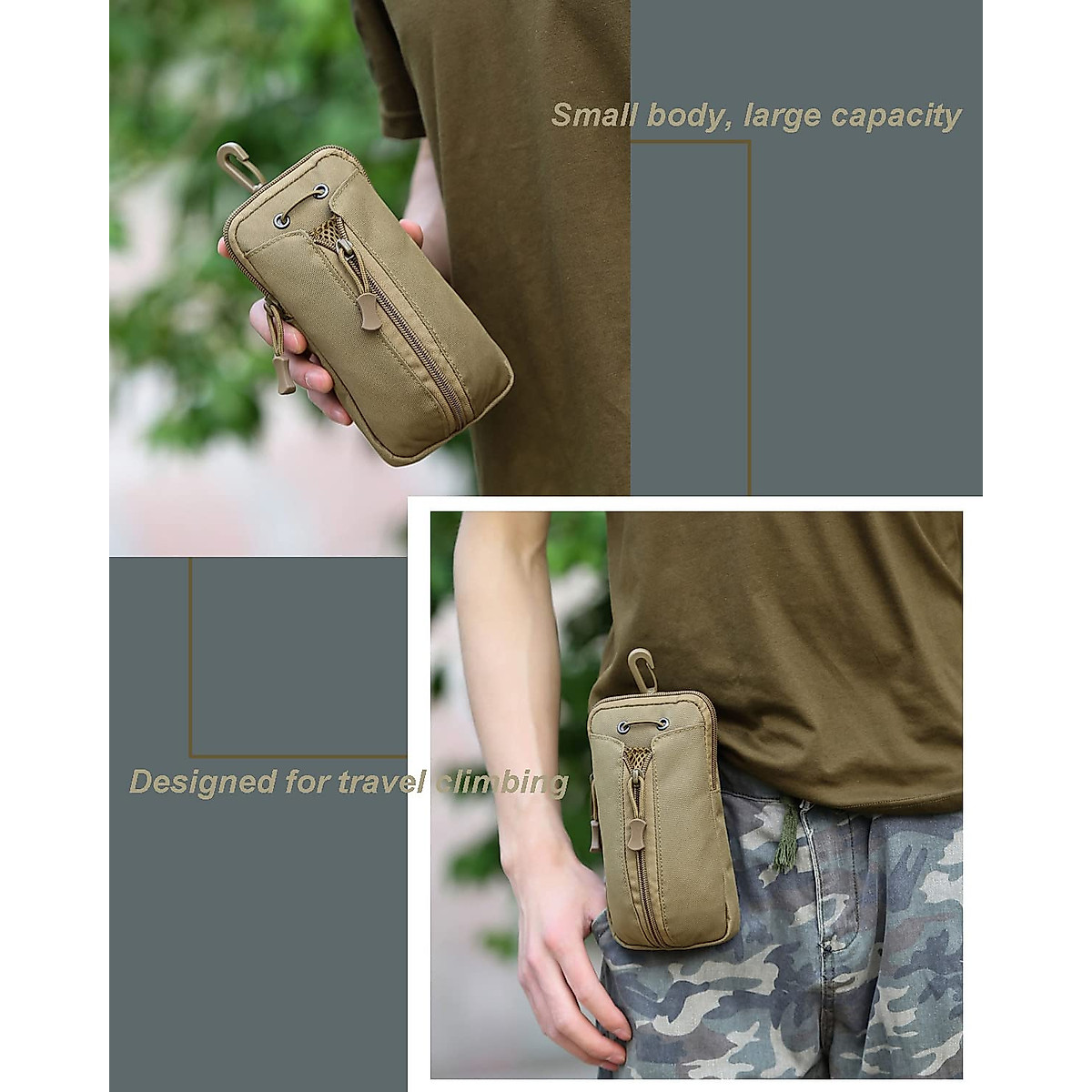 LCYWXWS Water Bottle Carrier Holder with Carabiner, 16 oz Tactical Water Bottle Pouch with Belt Hook, Bottle Sleeve for Sports Gym Hiking Camping Walking(Brown)