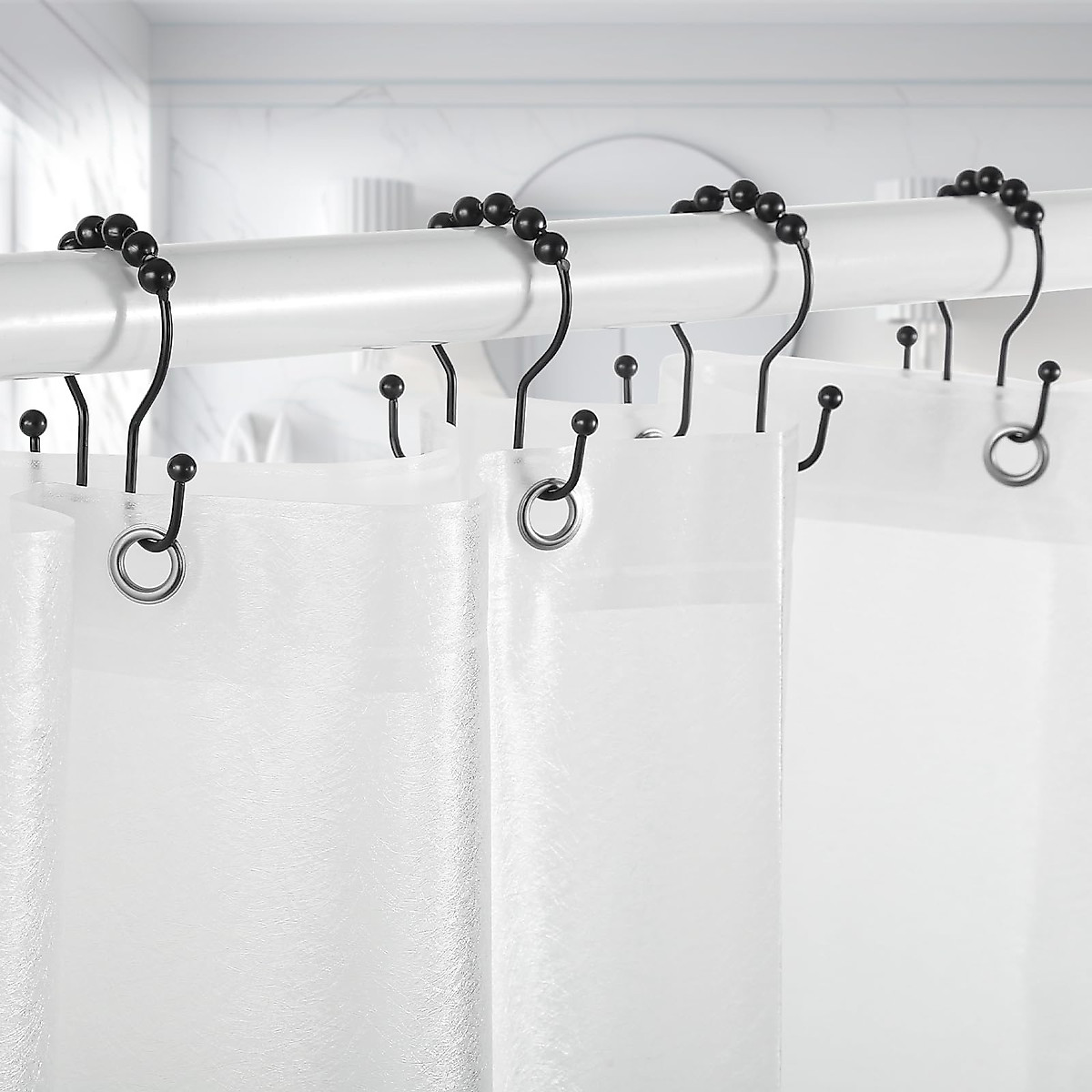 Goowin Shower Curtain Hooks, 12 Pcs Shower Curtain Rings, Stainless Steel Roller Rust-Resistant Balance Sliding Anti-Drop Double Shower Hooks for Curtain Bathroom Shower Curtains (Black)