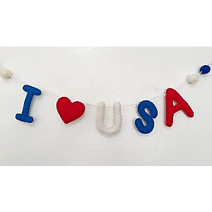 Awesome Bros Craft Handmade 4th of July Decorations American Independence Day Party Banner Felt Ball Garlands White Blue and Red Pom Pom Ball Felt Letters Garlands(4th of July Garland)