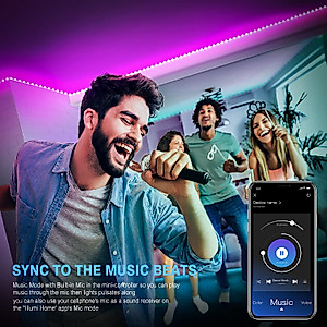 Nexillumi 50Ft LED Strip Lights Phone App Control with IR Remote Built-in Mic Music Sync LED Lights for Bedroom, Dorm Room, Home Decoration (50Ft APP+ Remote+ Mic Control)