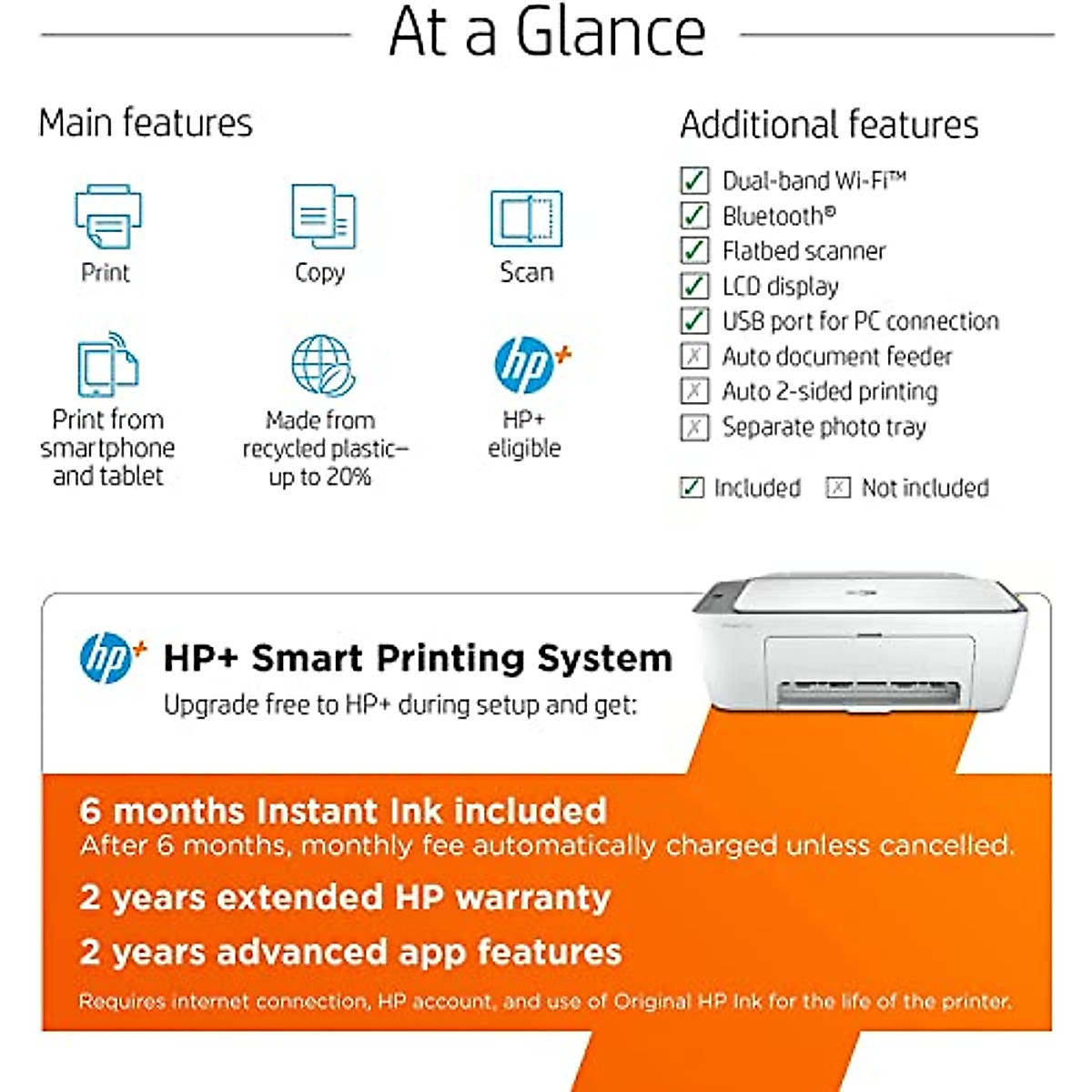 Bools H-P DeskJet 275Series Wireless Color All-in-One Printer Connects with Wi-Fi & USB, and with A USB Printer Cable
