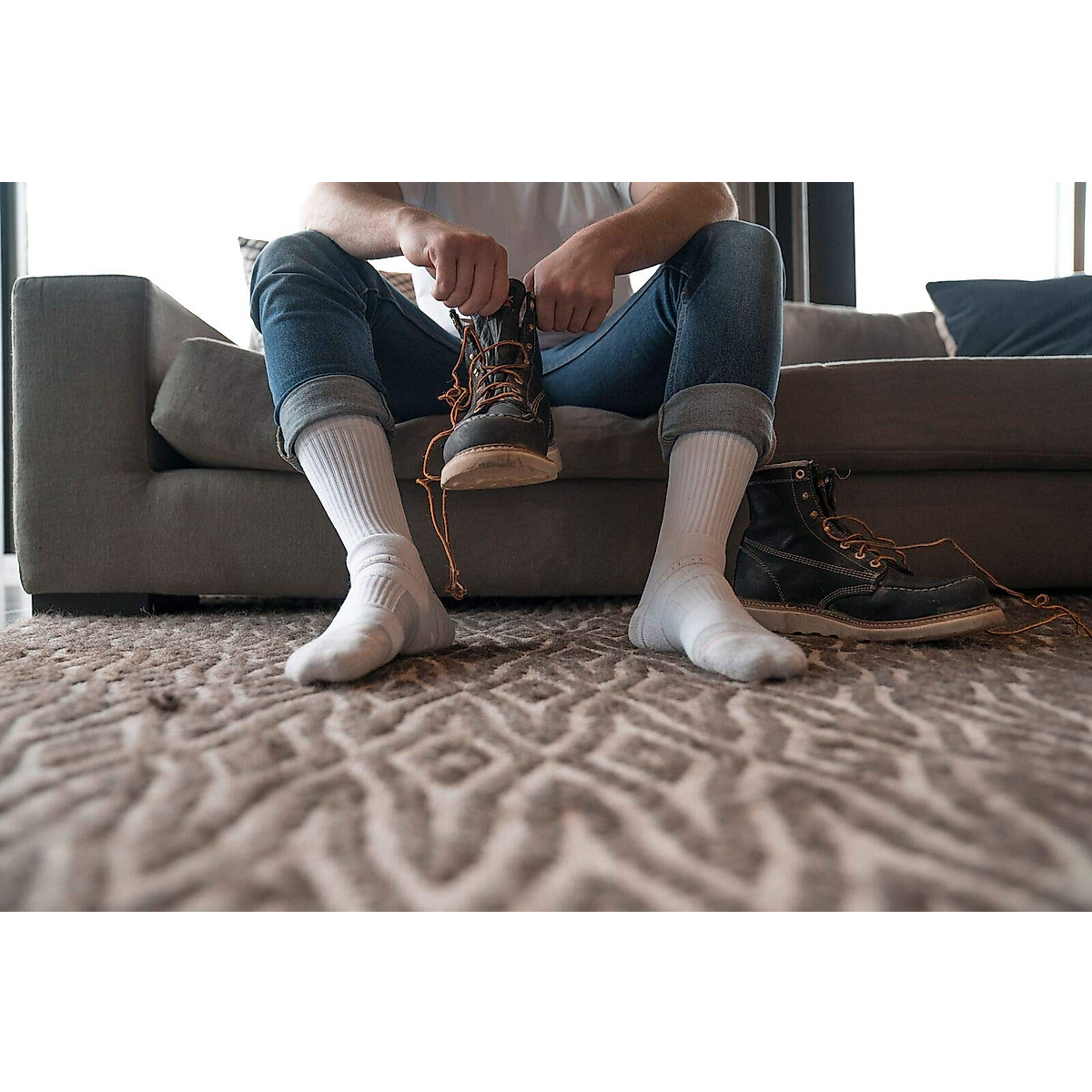 Strideline Basic Crew Socks | Quad-Ply Yarn Padding, Direct Compression and Zoned Cushioning, 3 Pack (White, Medium-Large)