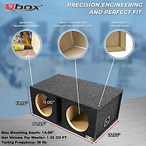 Bbox Dual Vented 12 Inch Subwoofer Enclosure - Pro Audio Tuned Dual Car Subwoofer Boxes & Enclosures - Premium Subwoofer Box Improves Audio Quality, Sound & Bass - Spring Loaded Speaker Terminals
