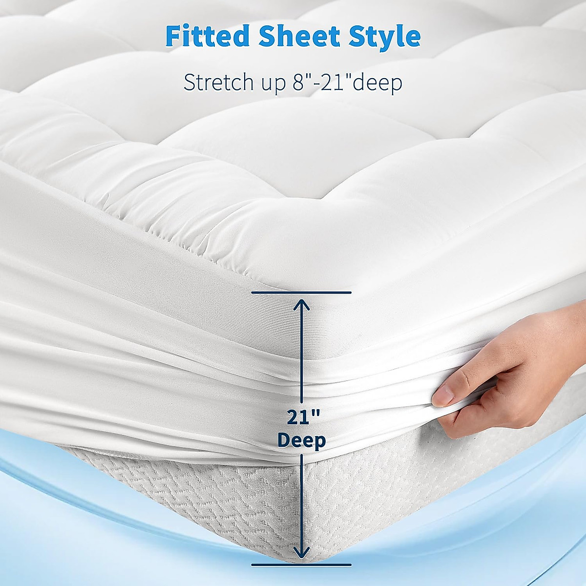 Shilucheng King Size Mattress Pad Cover,Pillow Top Mattress Pad for Back Pain,Bed Pad Overfilled with Down Alternative,8-21" Deep Pocket (White, King)