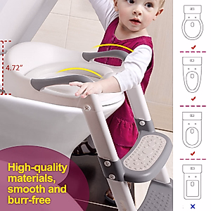 Toddler Toilet Seat with Step Stools Non-Slip Potty Chair for Kids Potty Training Seat with Ladder Adjustable Foldable Toilet with Splash Guard and Handles for Boys Girls