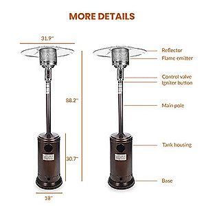 ZIOTHUM 48000 Btu Outdoor Heaters for Patio Propane, Outdoor Heaters for a 15-Foot Diameter Heat Range, Propane Heaters Outdoor with Simple Ignition System, Wheels, Party, Brown