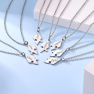 U7 Custom Friendship Necklace for 7 Women Stainless Steel Rolo Chain Personalized BFF Puzzle Piece Pendant Name Engraving 7 Ways BFF Necklaces Set