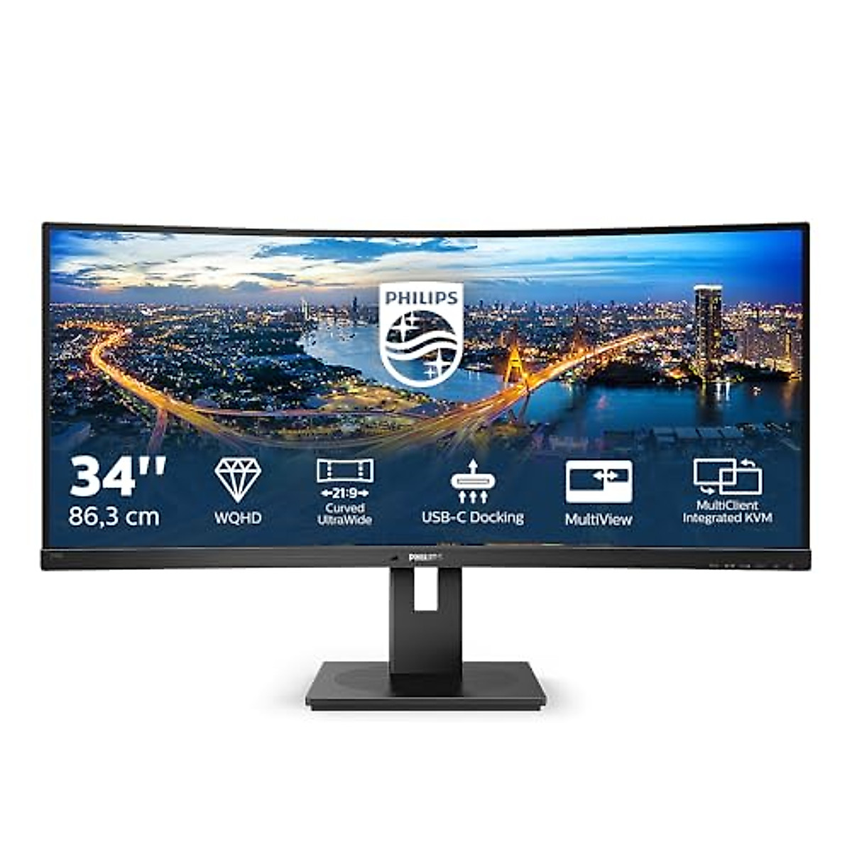 Philips Curved Monitor 346B1C 86 cm (34-inch) (HDMI, DisplayPort, USB-C, USB Hub, 3440 x 1440, 100 Hz, FreeSync, 5ms Response Time) Black