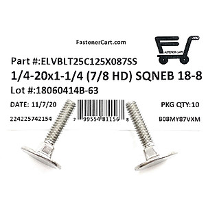 (10) 1/4-20x1-1/4 Stainless Steel Elevator Bolt Square Neck (7/8 Diameter Head) 18-8