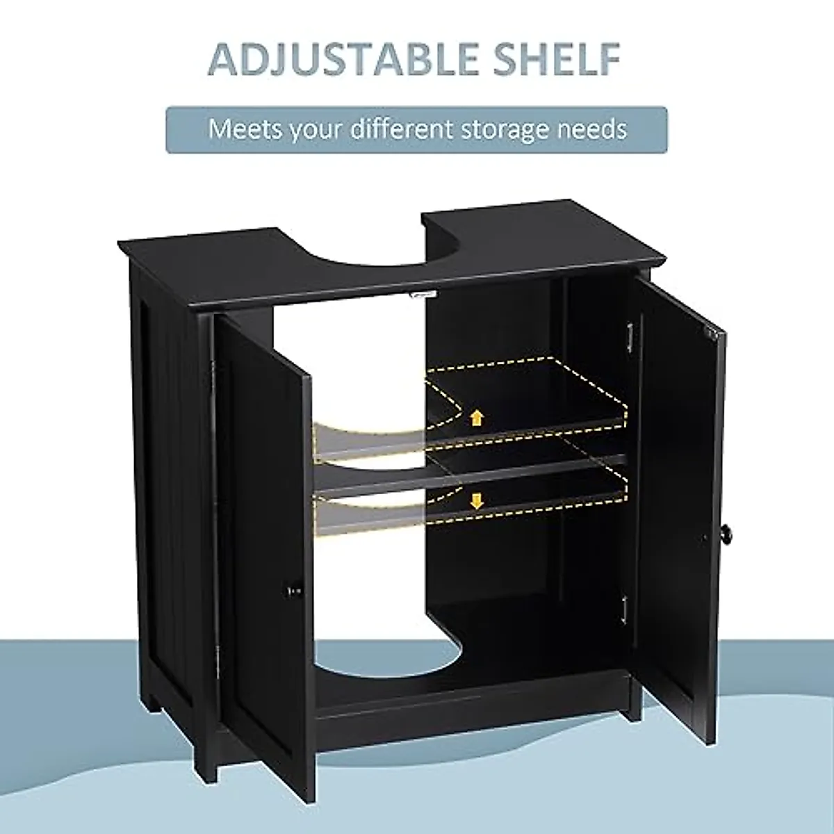 Bathroom Under Sink Vanity Cabinet Free Standing Pedestal Sink Storage Cabinet with 2-Door and Shelves Wood Under Sink Space Saver Organizer (Contemporary-Black)