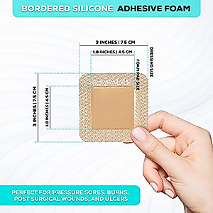MedVanceTM Silicone - Bordered Silicone Adhesive Foam Dressing, Size 3"x3", (1.8"x1.8" pad), Box of 5 dressings