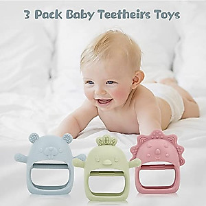 4 Pcs Baby Teething Toys Silicone Teethers for Babies 0-6 Months No Drop Chew Toys Baby Hand Teethers for Soothing Pain Cute Safe Designs