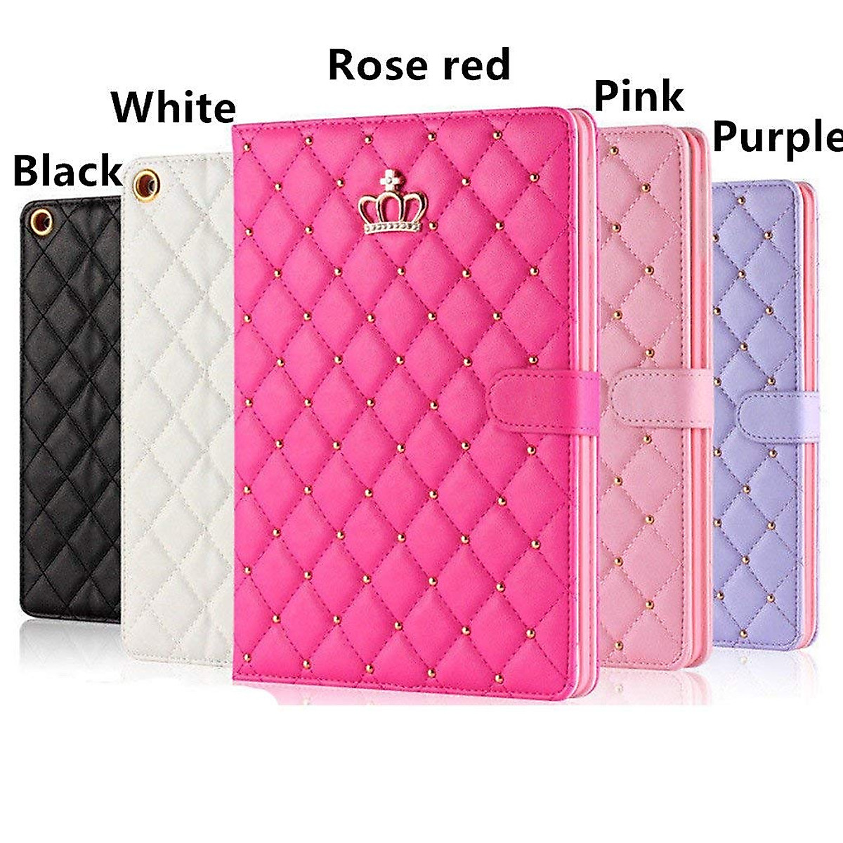 Topwin Crown Design Case for iPad 9.7 2018 2017/ iPad Air 2 / iPad Air, Diamond Cute Elegant PU Leather Smart Auto Sleep/Wake Stand Shockproof Case for Apple iPad 5th/6th (White