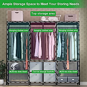 Tribesigns Freestanding Closet Organizer, Heavy Duty Clothes Closet, Extra Large Metal Garment Rack with Shelves and Hanging Rod, Vintage Walnut Board Finish & Black Metal Frame