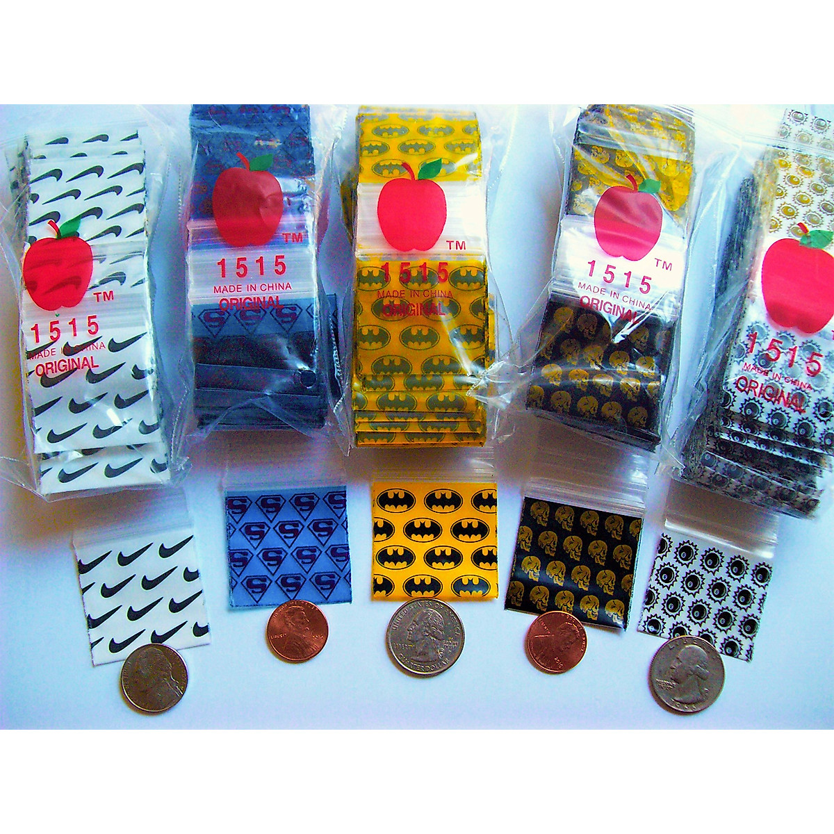 100-1.5" X 1.5"-3MilsThick-Popular 5 Combo Mini-ZipL.Bags + 50 Free ZL Mysterious PRT.