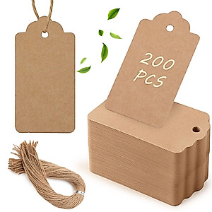 200PCS Kraft Paper Gift Tags with String, Blank Gift Bags Tags Price Tags(Brown)