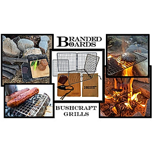 Branded Boards Portable Bushcraft Stainless BBQ Small Cooking Grill Grate & Burlap Hemp Drawstring Bag, Camping, Campfires Backpacking, Hunting & Fishing. (Small Grill & Bag ONLY)