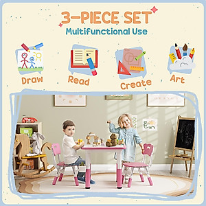 Qaba 3 Pieces Kids Table and Chairs, Height Adjustable Toddler Table and Chair Set with Storage, Easy to Wipe, Activity Table 2 Chairs for Classroom, for Daycare Classroom, 18 Months-5 Years, Pink